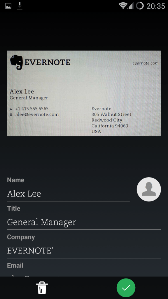 Evernote Business Card Scanning Test