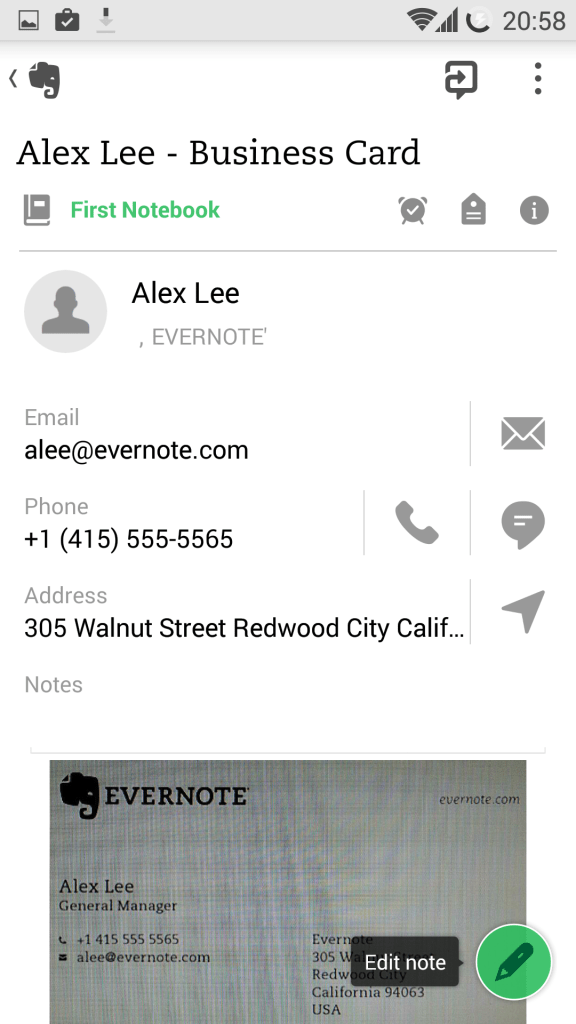 Evernote Business Card Scanning Test